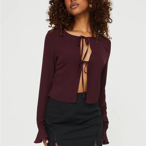 Princess Polly | Tops | Princess Polly Tie Front Long Sleeve Blouse ...